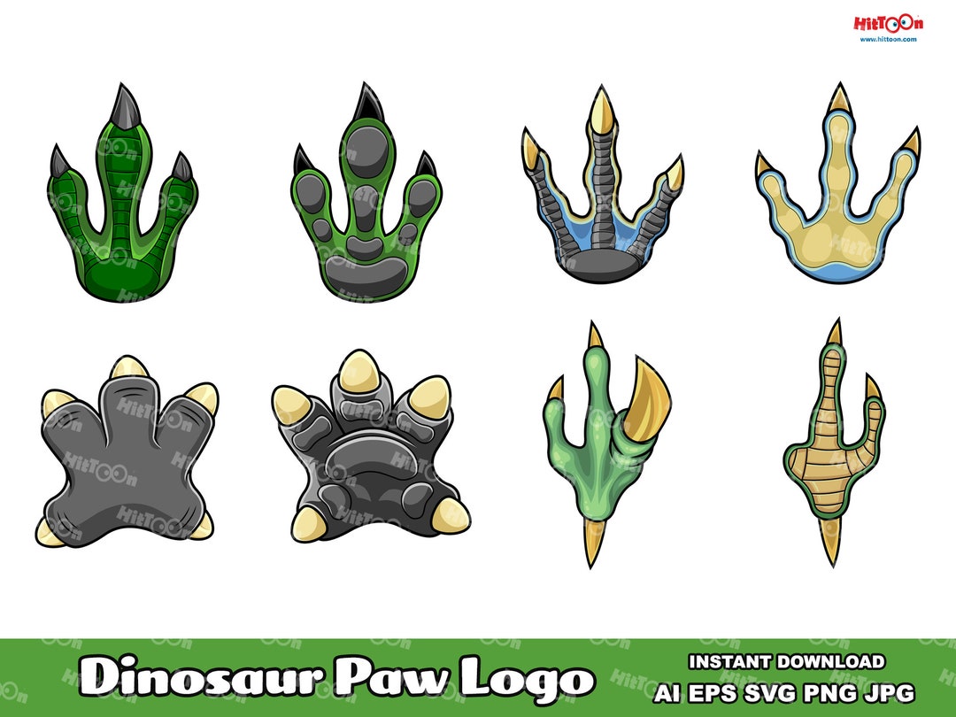 8 Dinosaurs Paw With Claws Logo Design. Digital Clip Art Vector Graphic ...