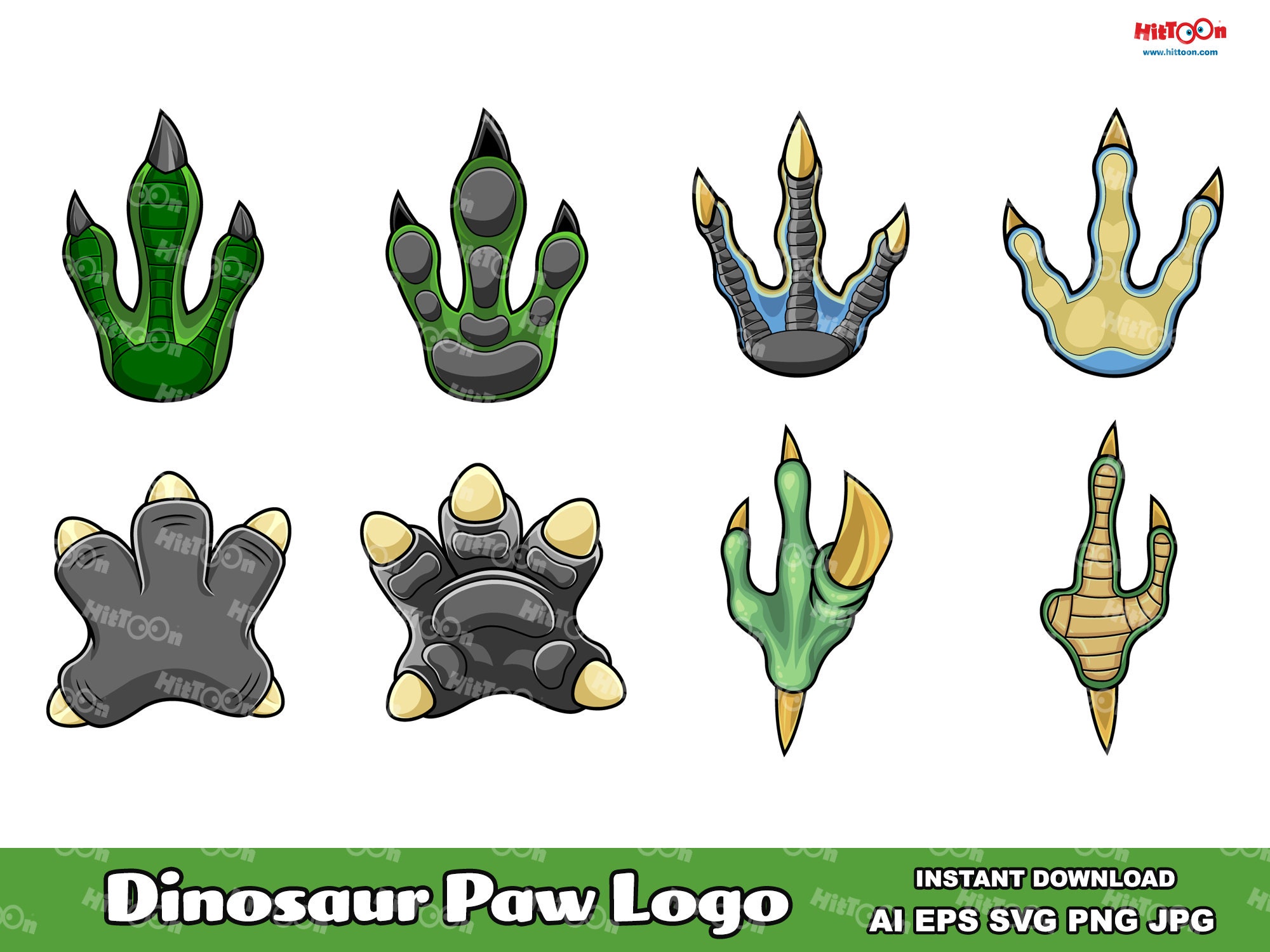 8 Dinosaurs Paw With Claws Logo Design. Digital Clip Art Vector Graphic ...