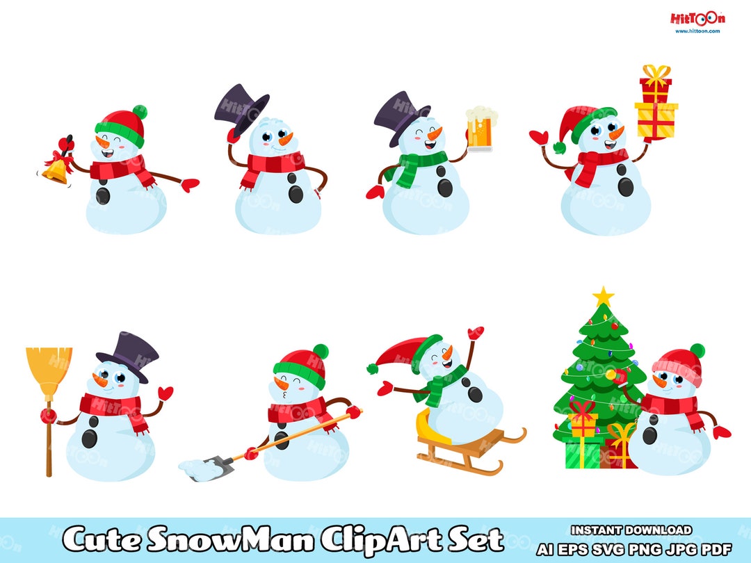 8 Cute Snowman Clipart Set. Digital Clip Art. Vector Graphic ...