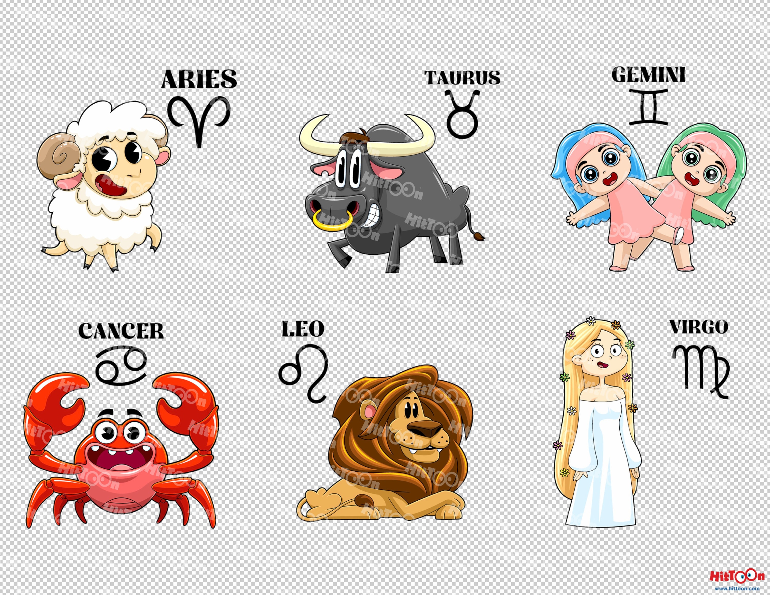 Cartoon Zodiac Clipart Set 1. Digital Clip Art. Vector Graphic ...