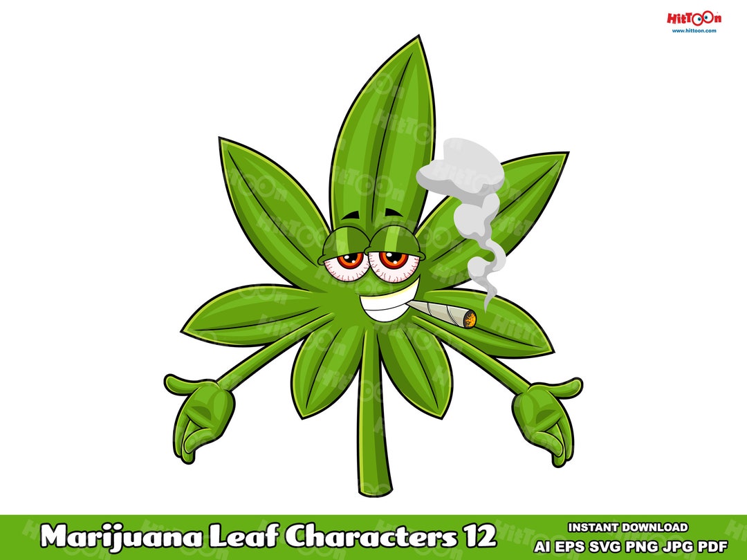Marijuana Leaf Cartoon Characters 12. Digital Clip Art Vector Graphic Illustrations Bundle. AI ...