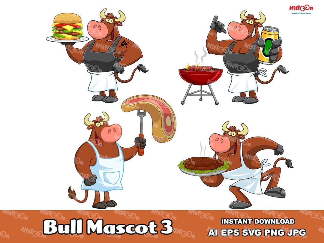 Bull Cartoon Mascot: BBQ Vector Graphics (digital Download) - Etsy