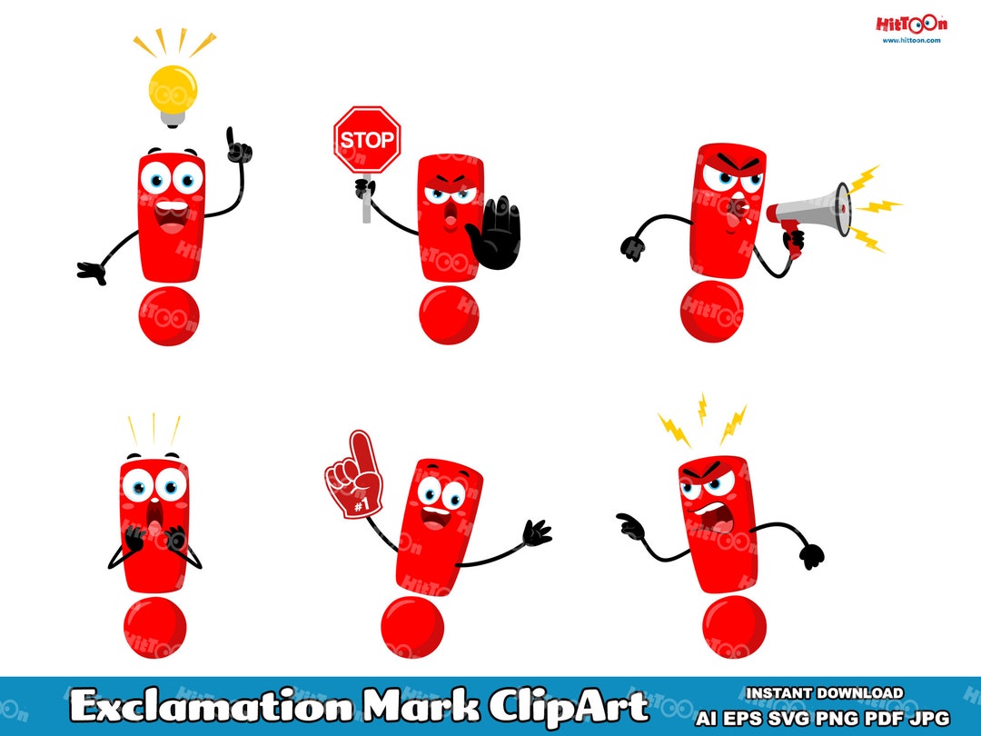 6 Exclamation Mark Clipart - Flat Design Vector Graphic Bundle - Ai ...
