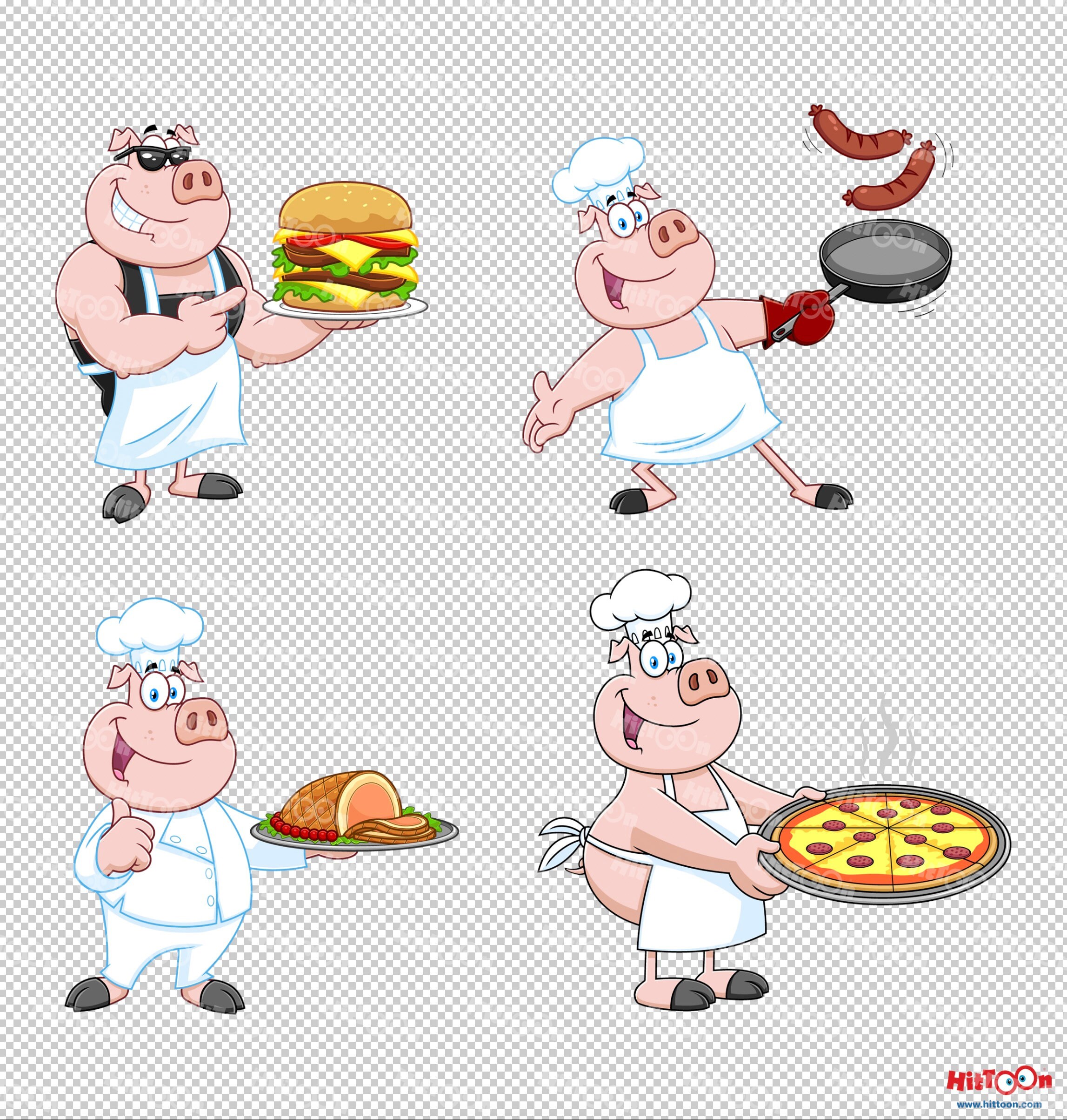 Pig Chef Cartoon Mascot Characters. Digital Clip Art Vector Graphic ...