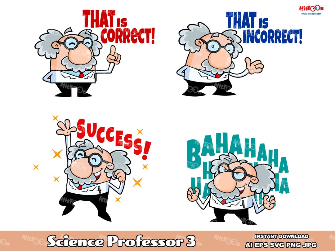 Science Professor Cartoon Character - Digital Clipart Vector Graphic ...