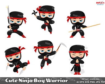 Ninja Boy Clipart – Warrior Cartoon Vector Graphics (free Commercial ...
