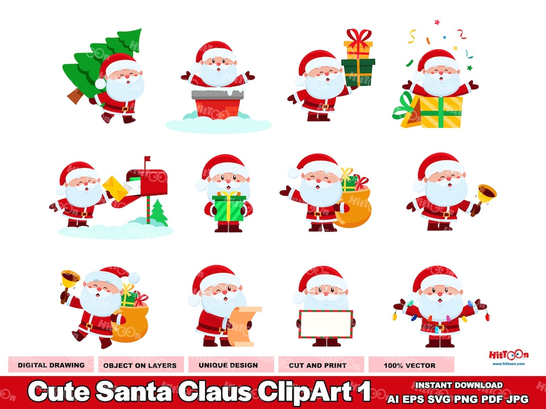 12 Cute Santa Claus Clipart 1. Digital Vector Graphic Illustrations ...