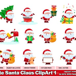 12 Cute Santa Claus Clipart 1. Digital Vector Graphic Illustrations ...