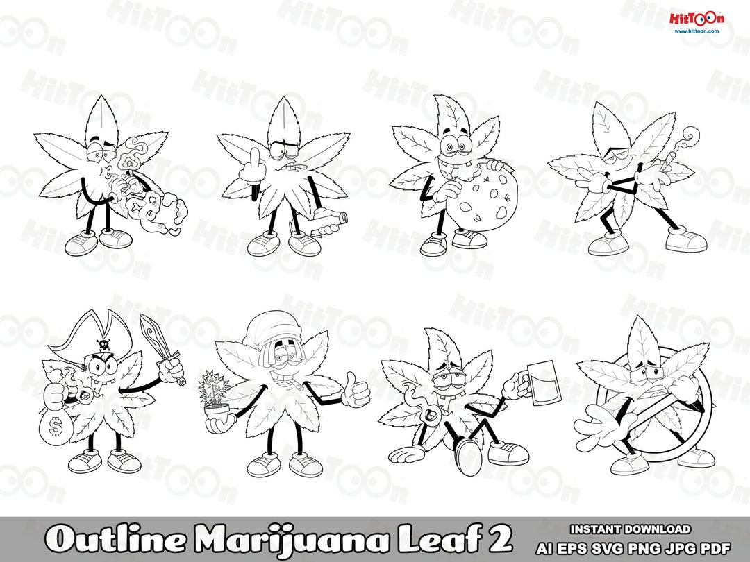 Outline Marijuana Leaf Clip Art 2. Hand Drawn Vector Graphic ...