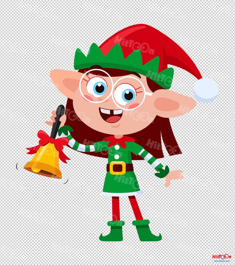 Cute Christmas Elf Girl Clipart. Flat Design Digital Clip Art. Vector ...