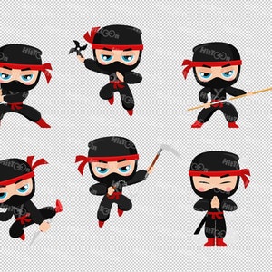 Cute Ninja Boy Warrior Cartoon Clipart. Flat Design. Vector Graphic ...