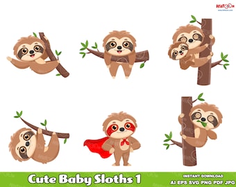 Sloth Clipart Vector Graphics Bundle (free Commercial Use, Digital ...
