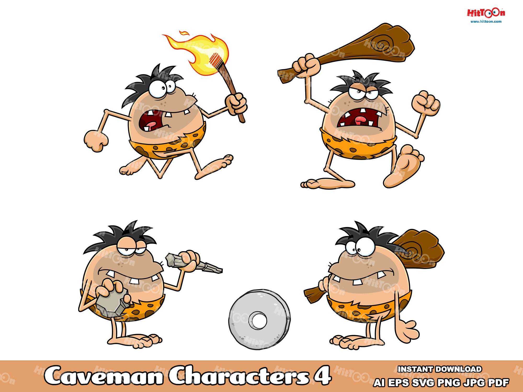 Caveman Cartoon Characters 4. Digital Clip Art Vector Graphic ...