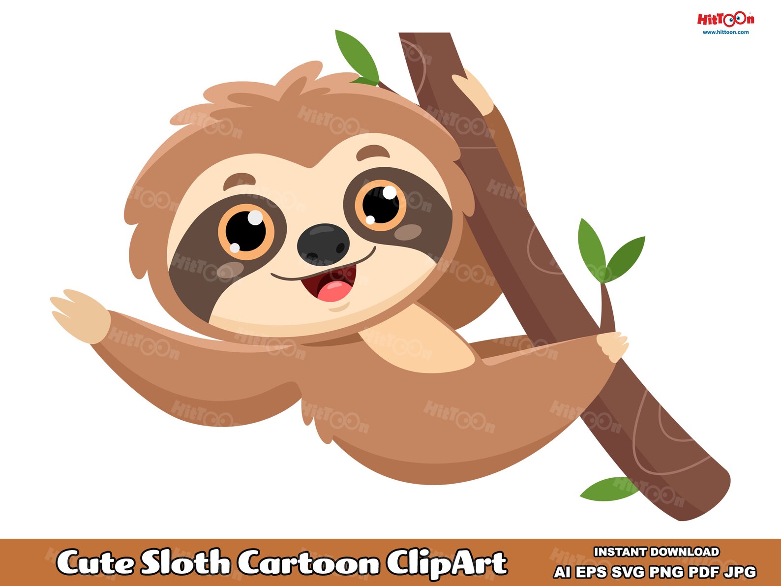 Cute Sloth Cartoon Character. Flat Design. Vector Graphic Illustrations. AI. EPS. SVG. Pdf. Png ...