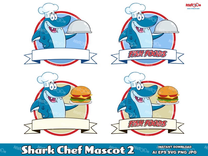 Shark Chef Cartoon Mascot Character - Digital Clipart Vector Graphic ...