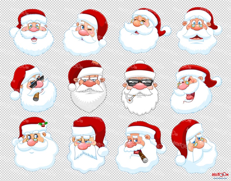 Classic Santa Claus Faces Cartoon Characters. Clip Art Vector Graphic ...