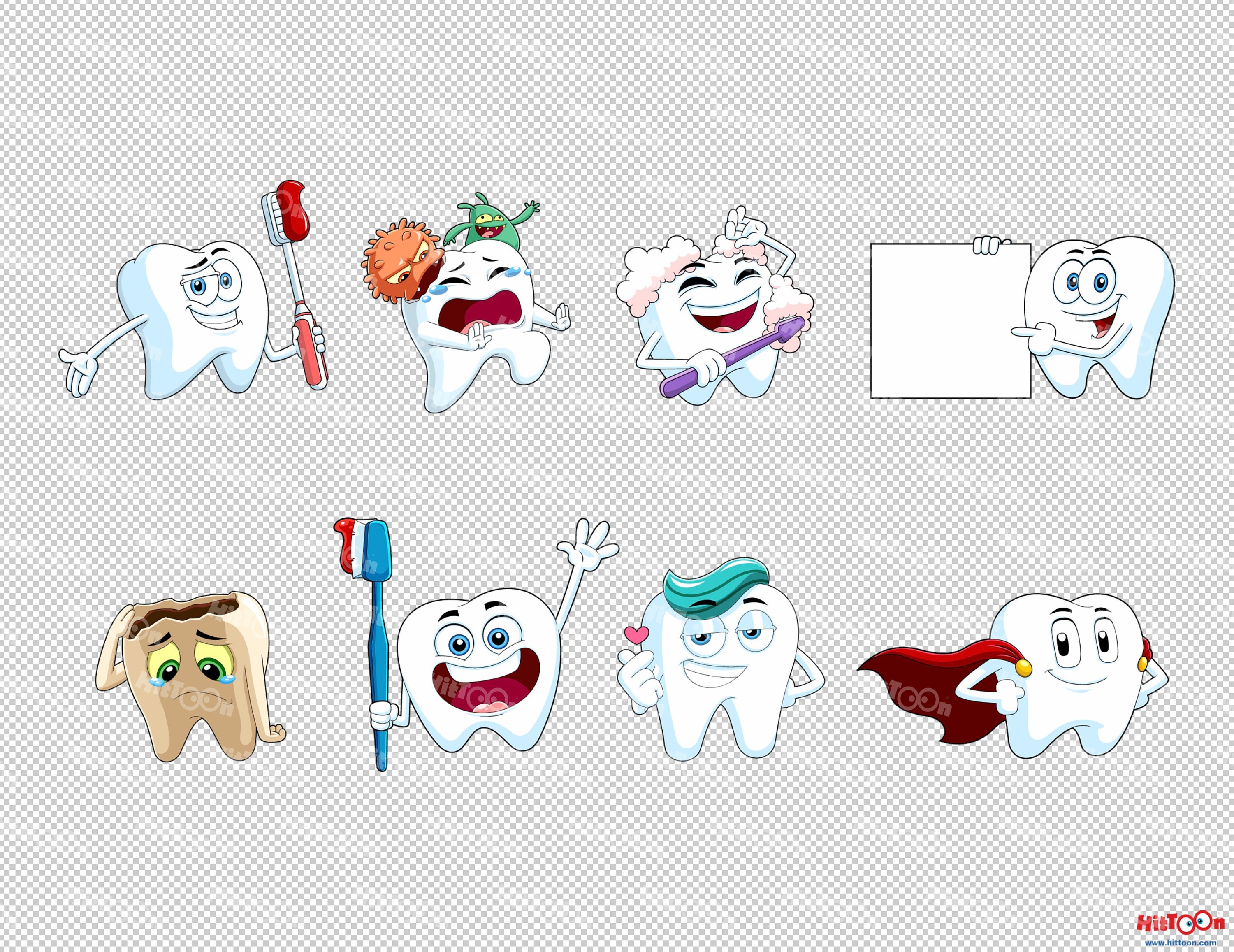 Tooth Cartoon Clipart Set. Digital Vector Hand Drawn Graphic - Etsy