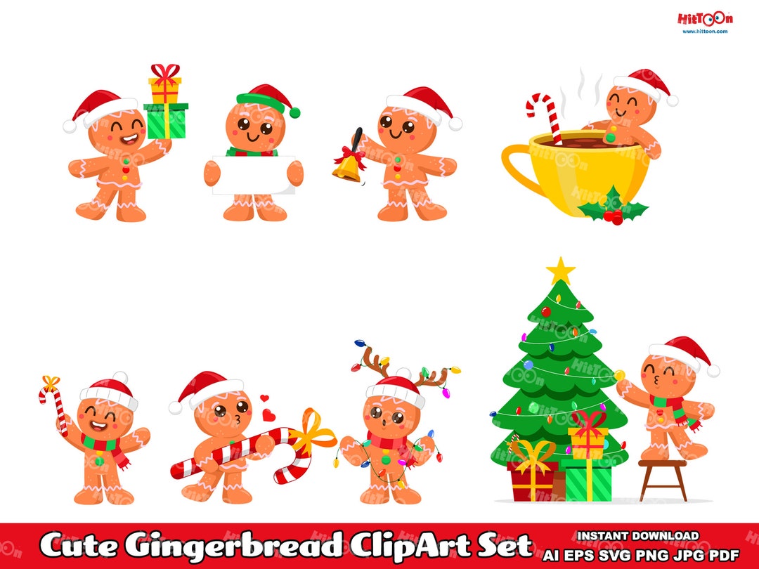 Christmas Gingerbread Clipart Set: Hand-drawn Vector Graphics ...