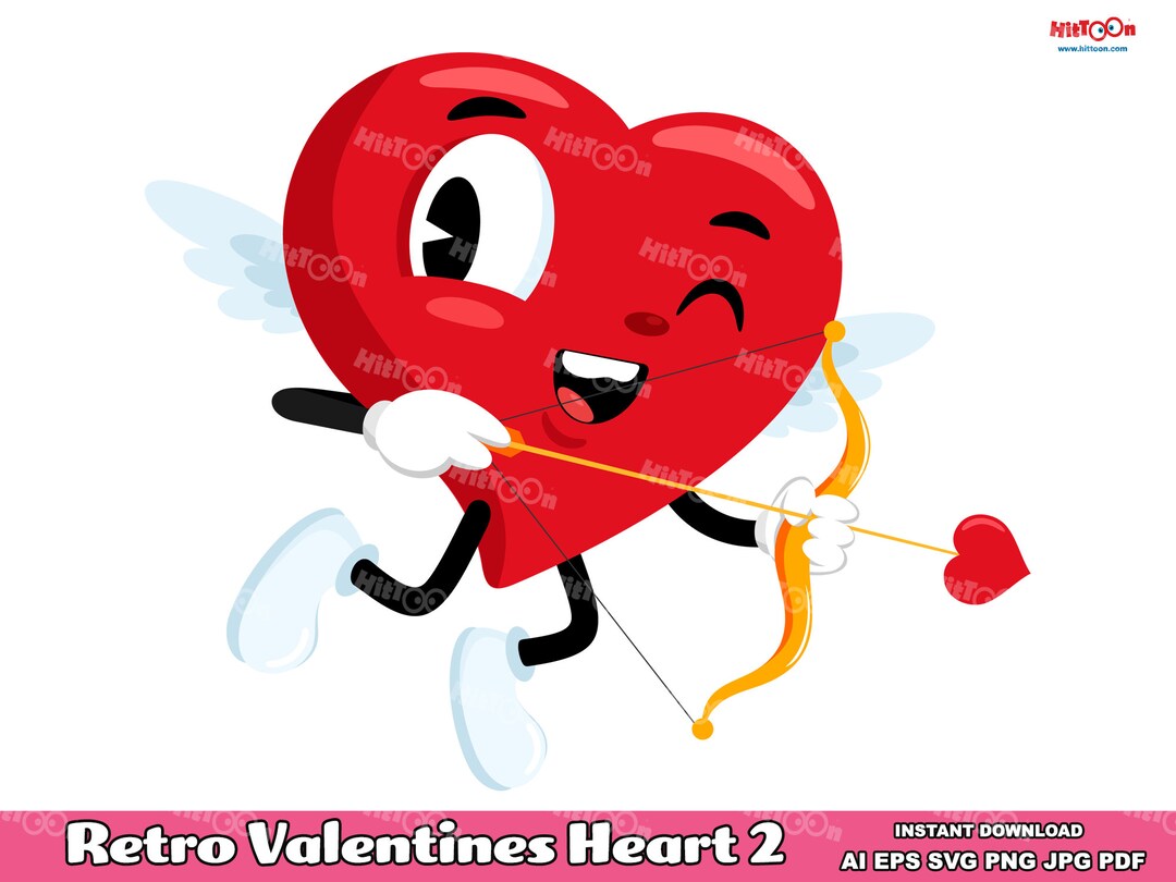 Retro Valentine's Hearts Flat Digital Clip Art 2. Vector Graphic ...