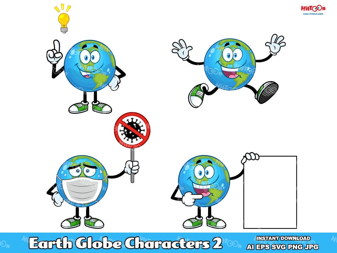 Earth Globe Cartoon Characters 2. Digital Clip Art Vector Graphic ...