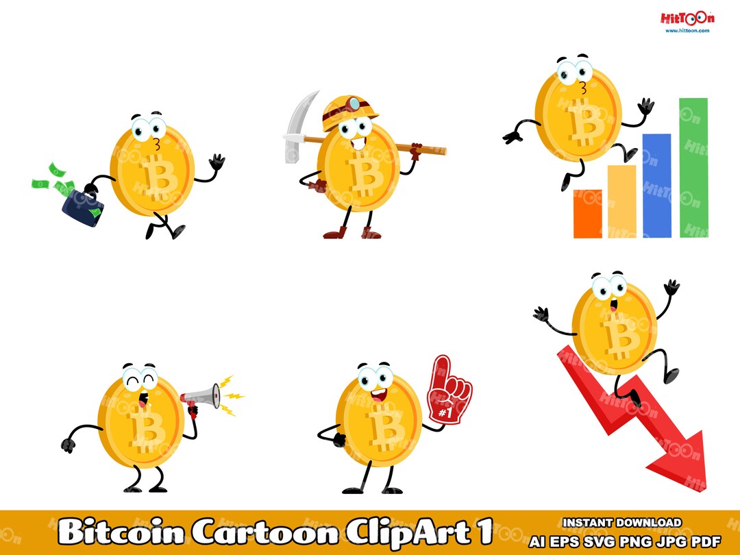 6 Bitcoin Cartoon Clipart 1. Flat Design. Vector Graphic Illustrations ...