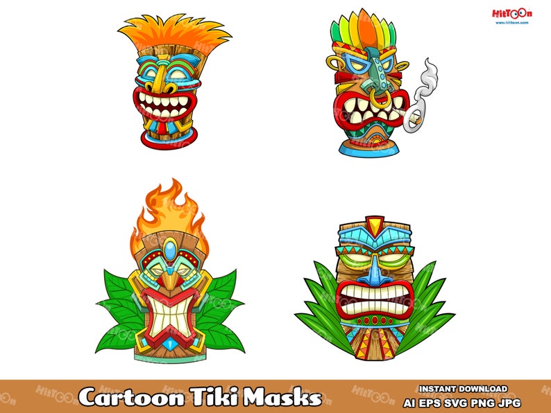 Cartoon Tiki Masks. Digital Clip Art Vector Graphic Illustrations ...