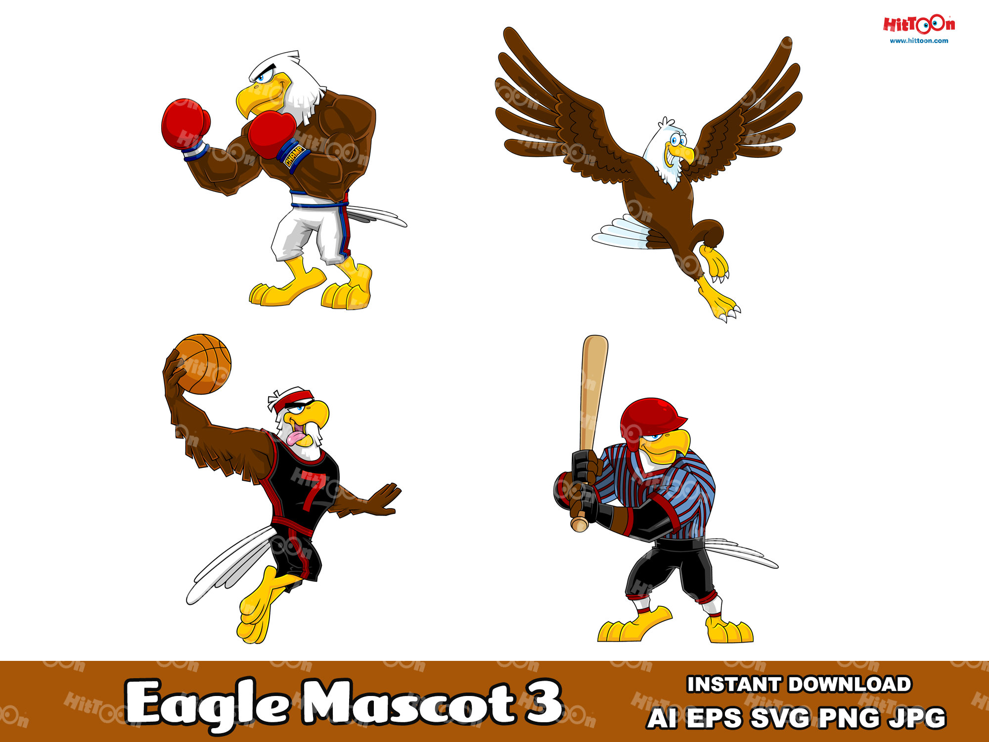 Eagle Cartoon Mascot Characters 3. Digital Clip Art Vector Graphic ...