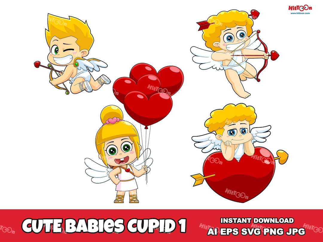 Cute Baby Cupid Cartoon Characters – Digital Clip Art Vector Graphic ...