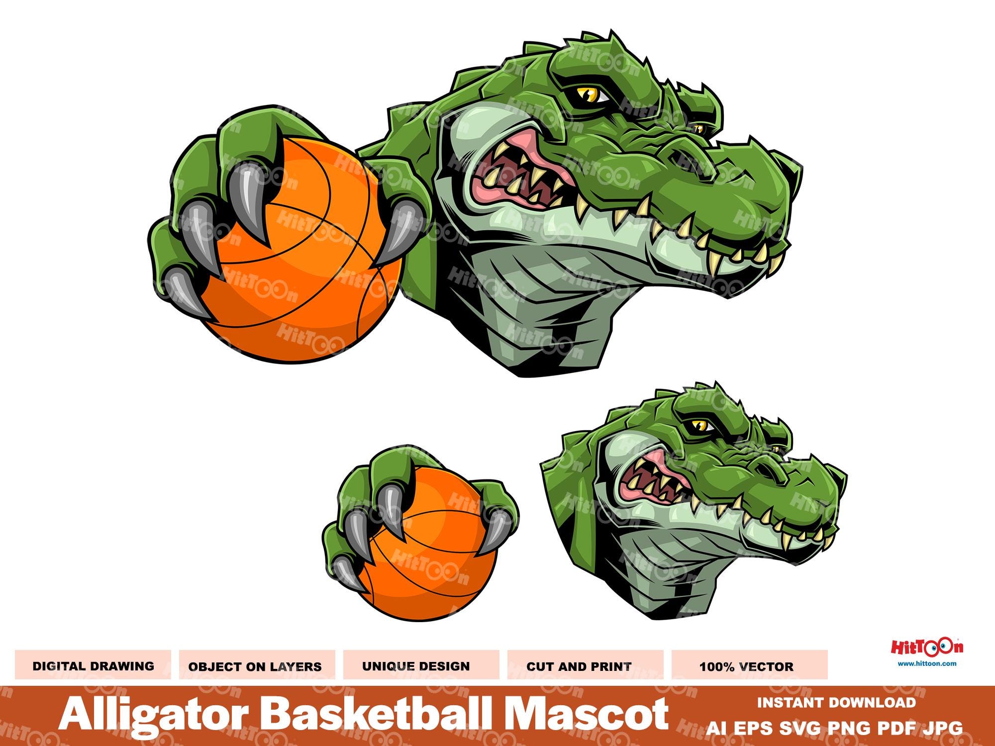 Alligator Basketball Mascot: Hand-drawn Sports Logo (digital Download ...