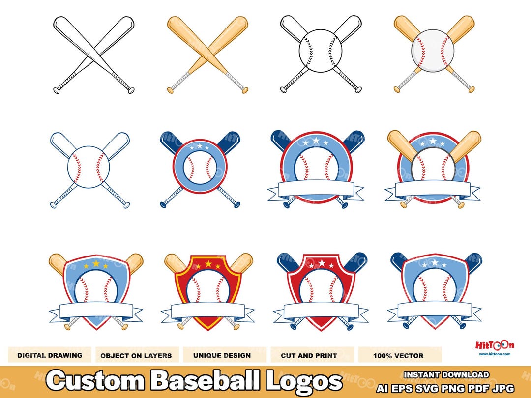 12 Custom Baseball Logos - Digital Clip Art Vector Graphic ...
