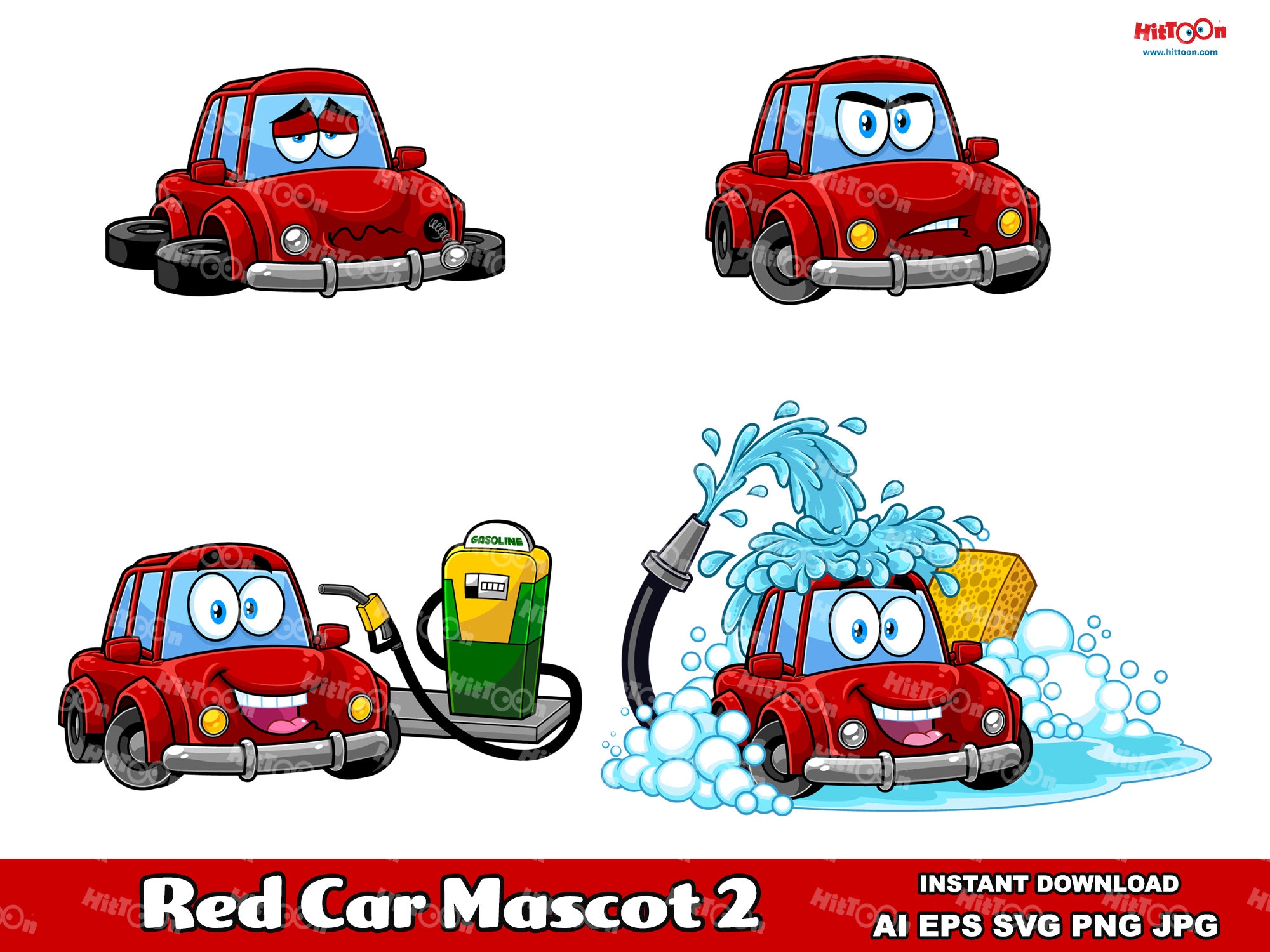 Red Car Cartoon Mascot Characters 2. Digital Clip Art Vector Graphic ...