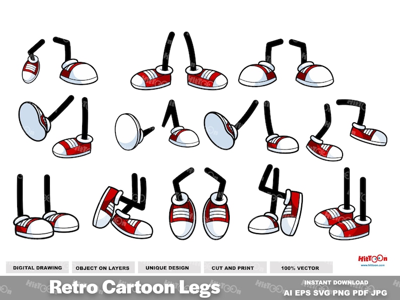 Retro Cartoon Legs in Shoes - Digital Clipart Vector Illustrations ...