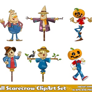 Fall Scarecrow Clipart Set. Digital Clip Art Vector Graphic ...