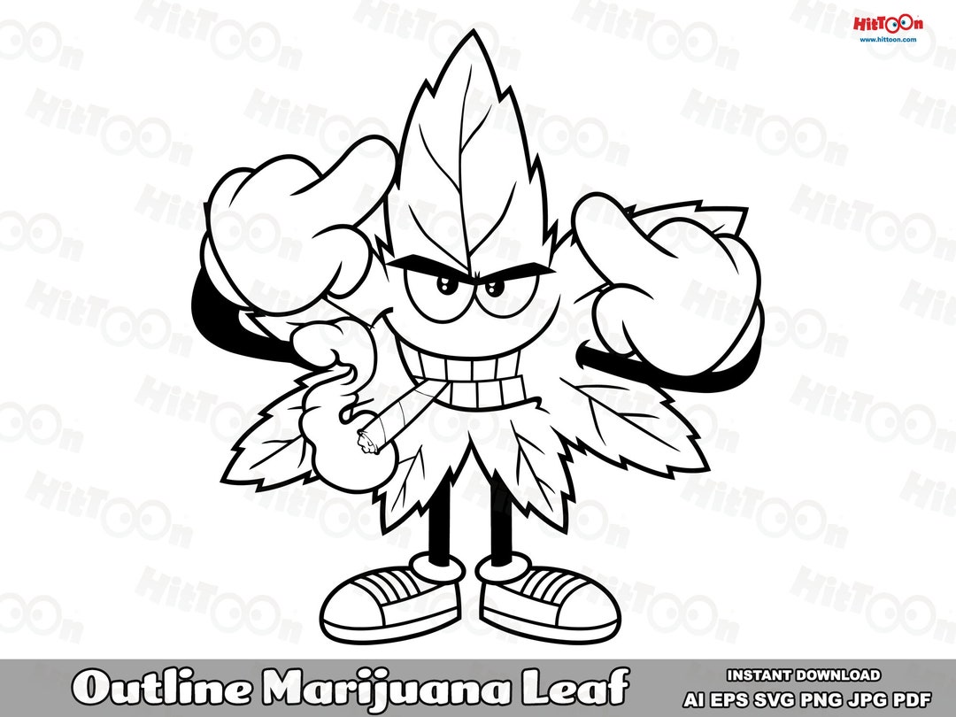 Outline Marijuana Leaf Clip Art. Hand Drawn Vector Graphic ...