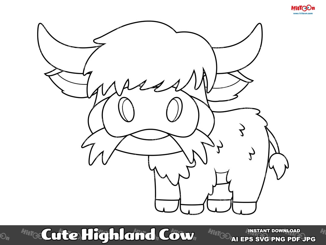 Cute Highland Cow. Digital Clip Art Vector Graphic Illustrations Bundle ...