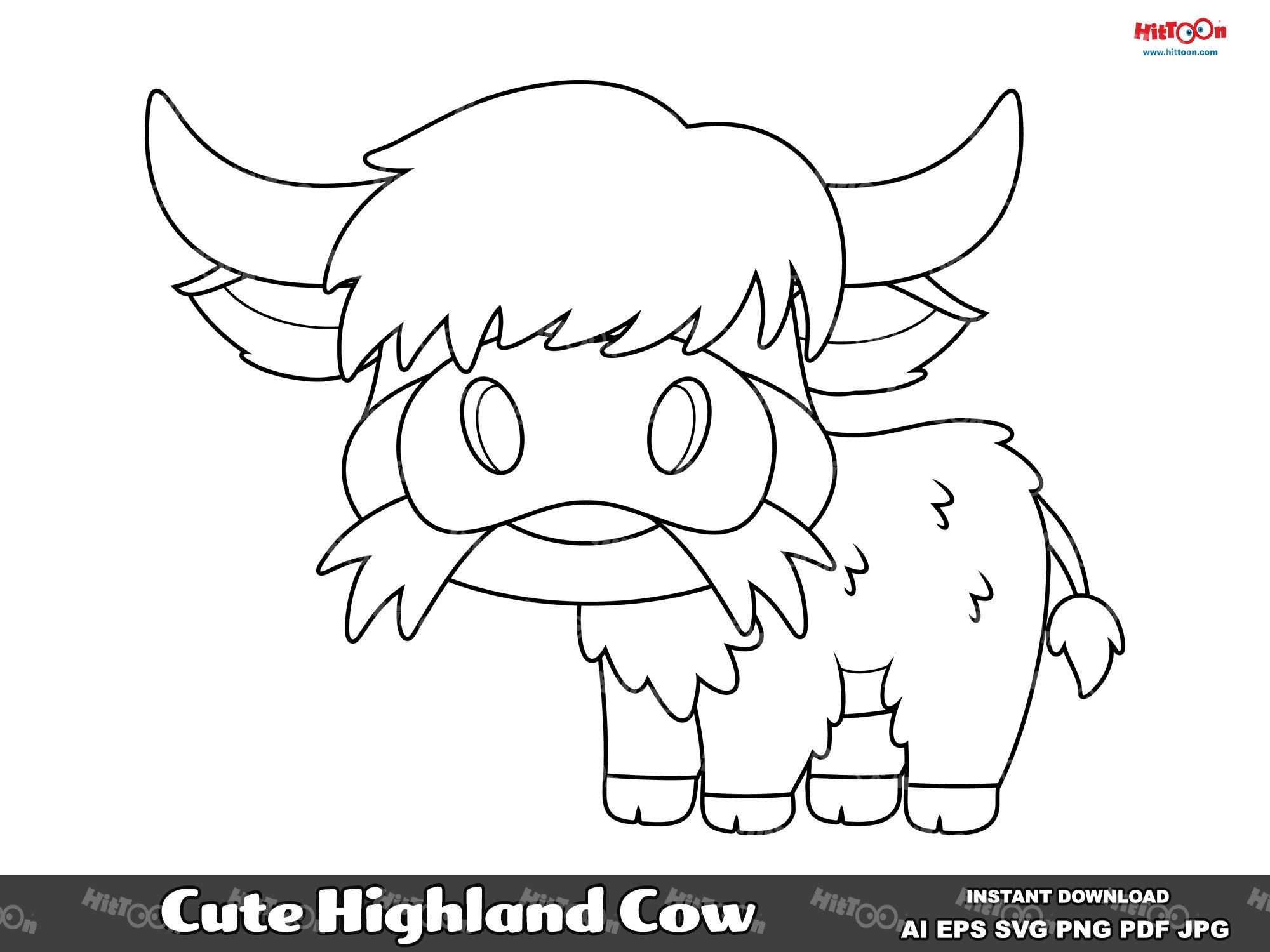 Cute Highland Cow. Digital Clip Art Vector Graphic Illustrations Bundle ...