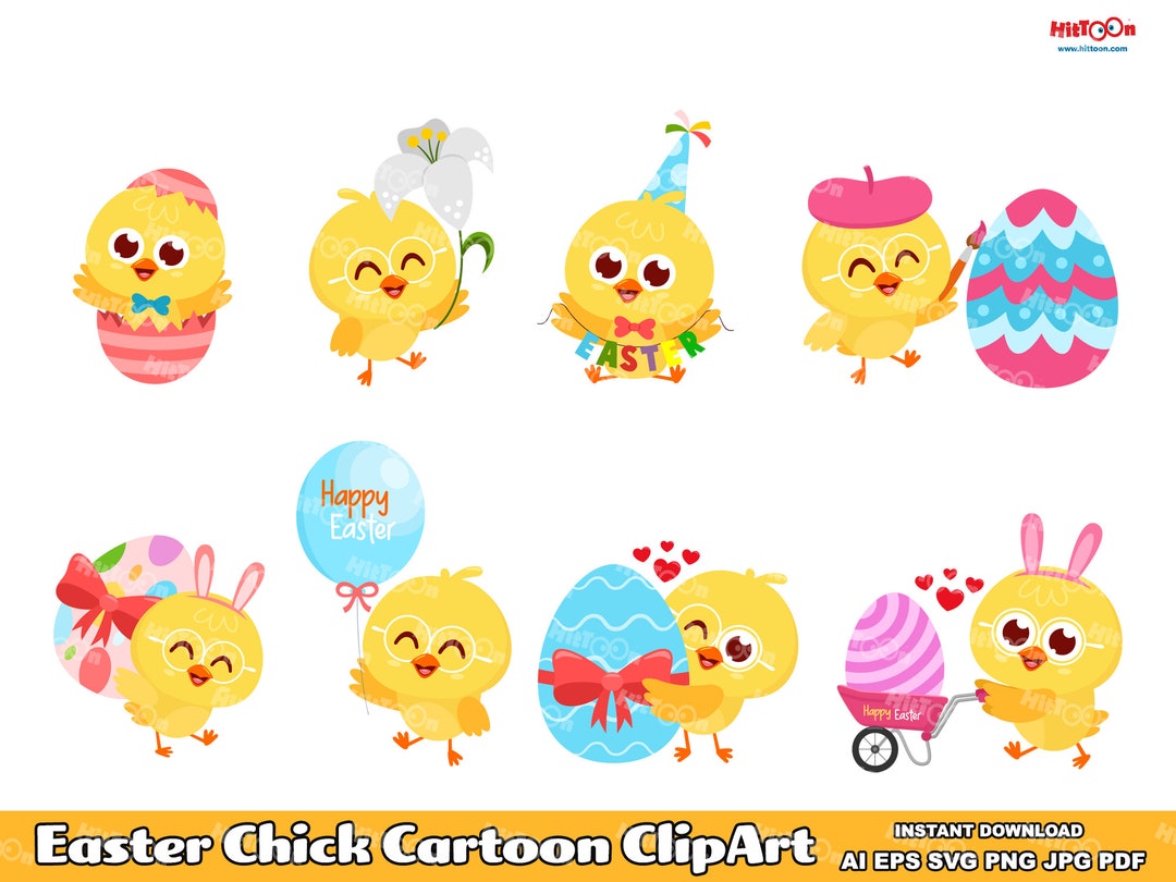 Cute Easter Chick Cartoon Clipart. Flat Design. Vector Graphic ...