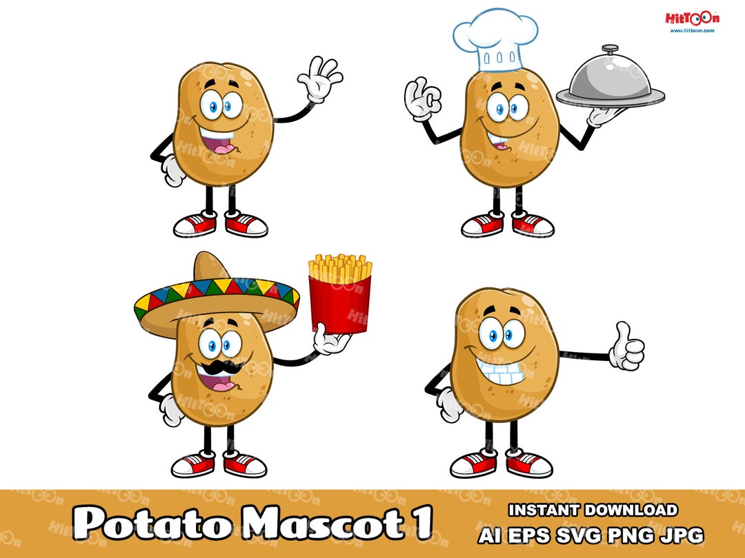 Potato Cartoon Mascot Clipart: Vector Graphic Bundle (commercial Use ...
