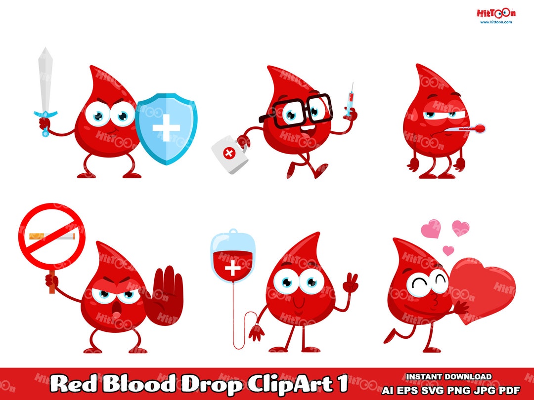 6 Red Blood Drop Clipart 1. Flat Design. Vector Graphic Illustrations ...