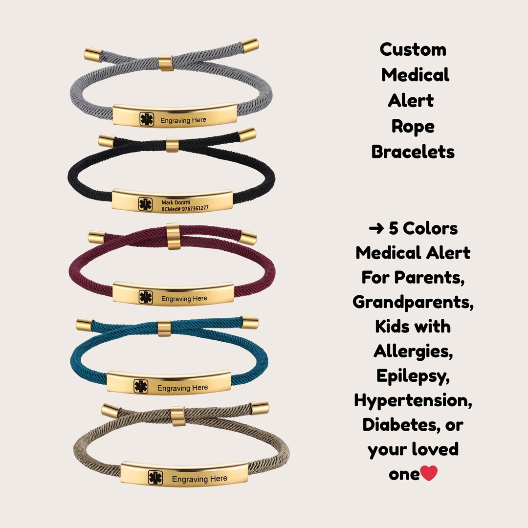 Custom Medical Alert Rope Bracelet for Men Women | Personalized ...