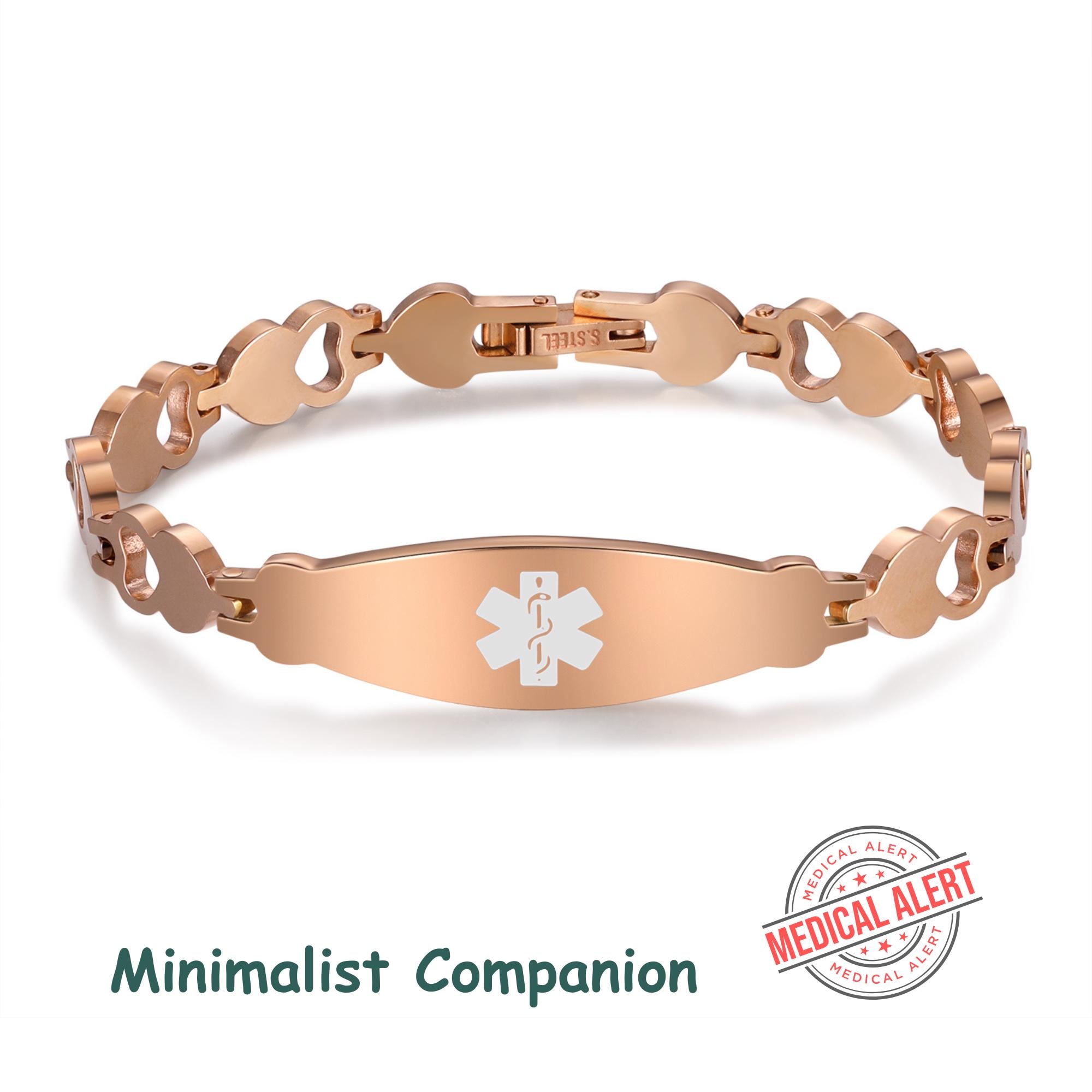 Custom Engraved Rose Gold Medical Alert Bracelet | Stainless Steel ...