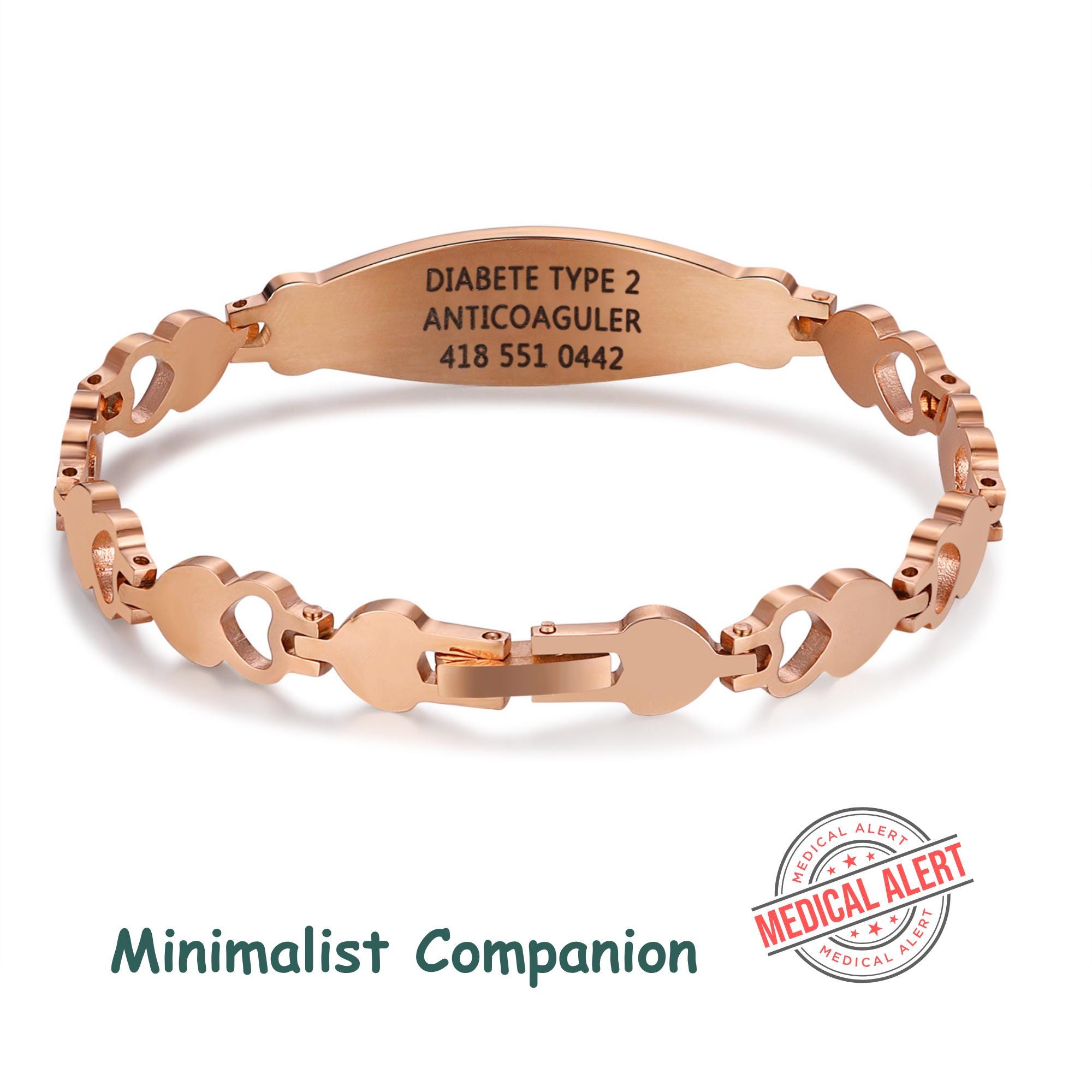 Custom Engraved Rose Gold Medical Alert Bracelet | Stainless Steel ...