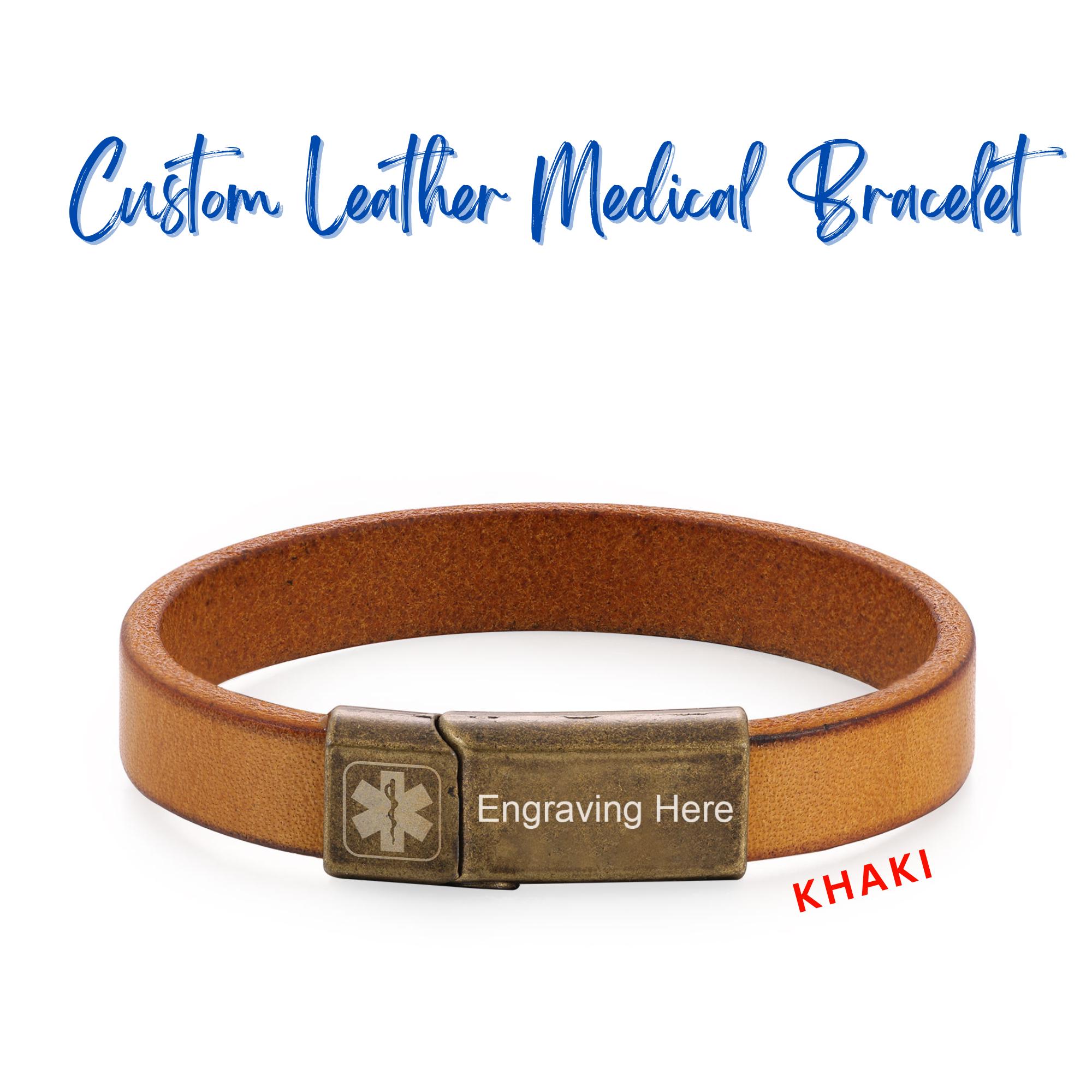 Custom Leather Medical Alert Bracelet for Men & Women | Personalized ...