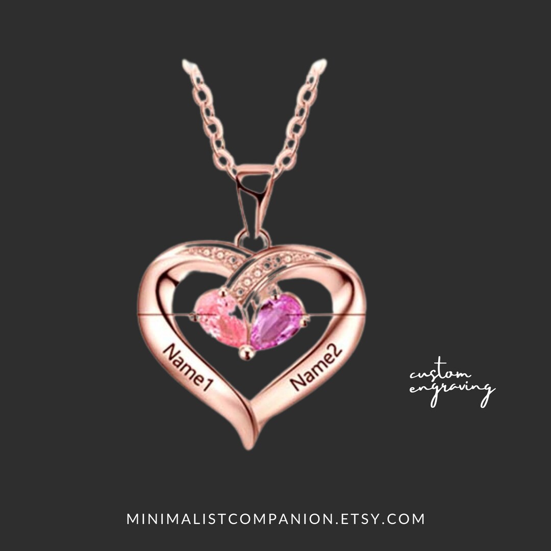 Heart Shape Birthstone Necklace Custom Name Engraving|925 Sterling ...