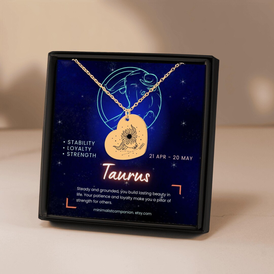 Taurus Zodiac Heart Necklace, Constellation Pendant, Astrology Jewelry ...