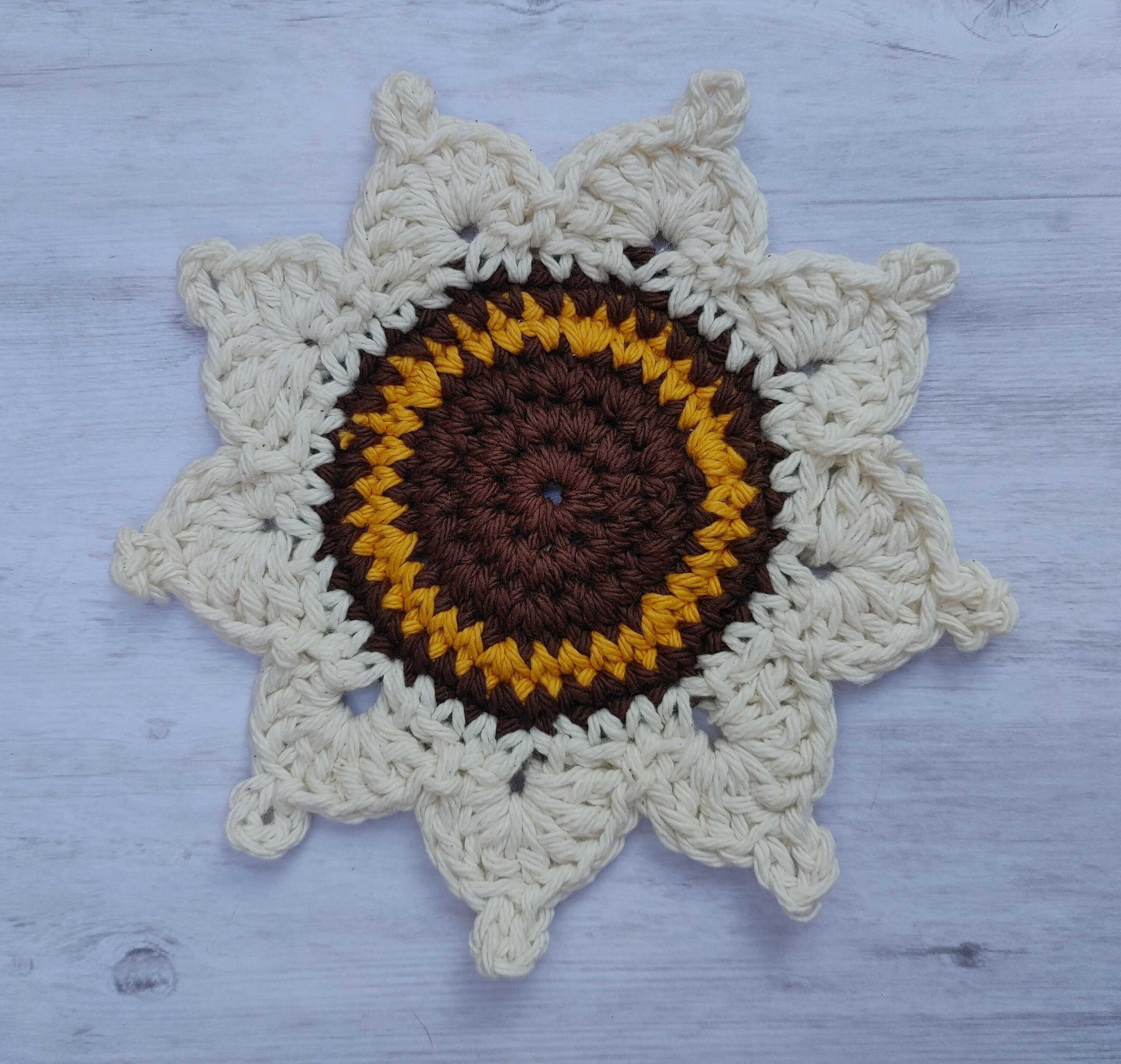 Crochet Sunflower, the Angelica Sunflower Coaster, Crochet Pattern ...