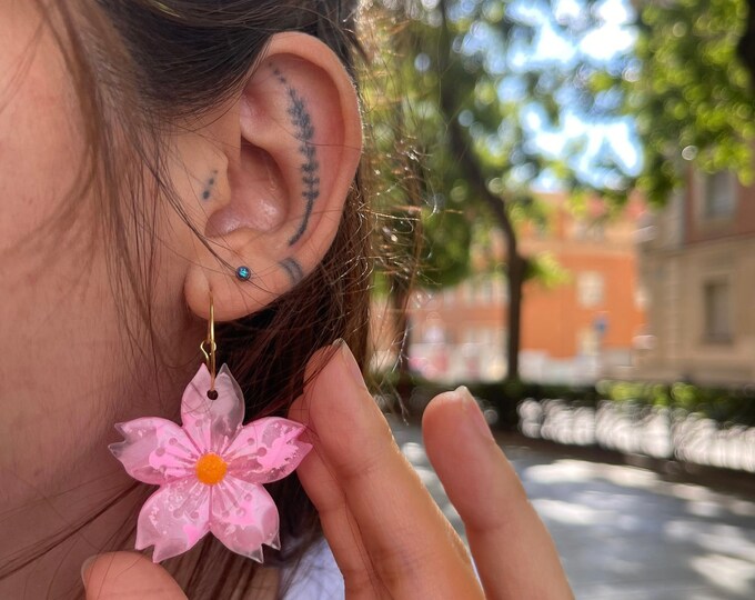 Sakura Resin and Stainless Steel Earrings. Cherry Blossom Earrings ...