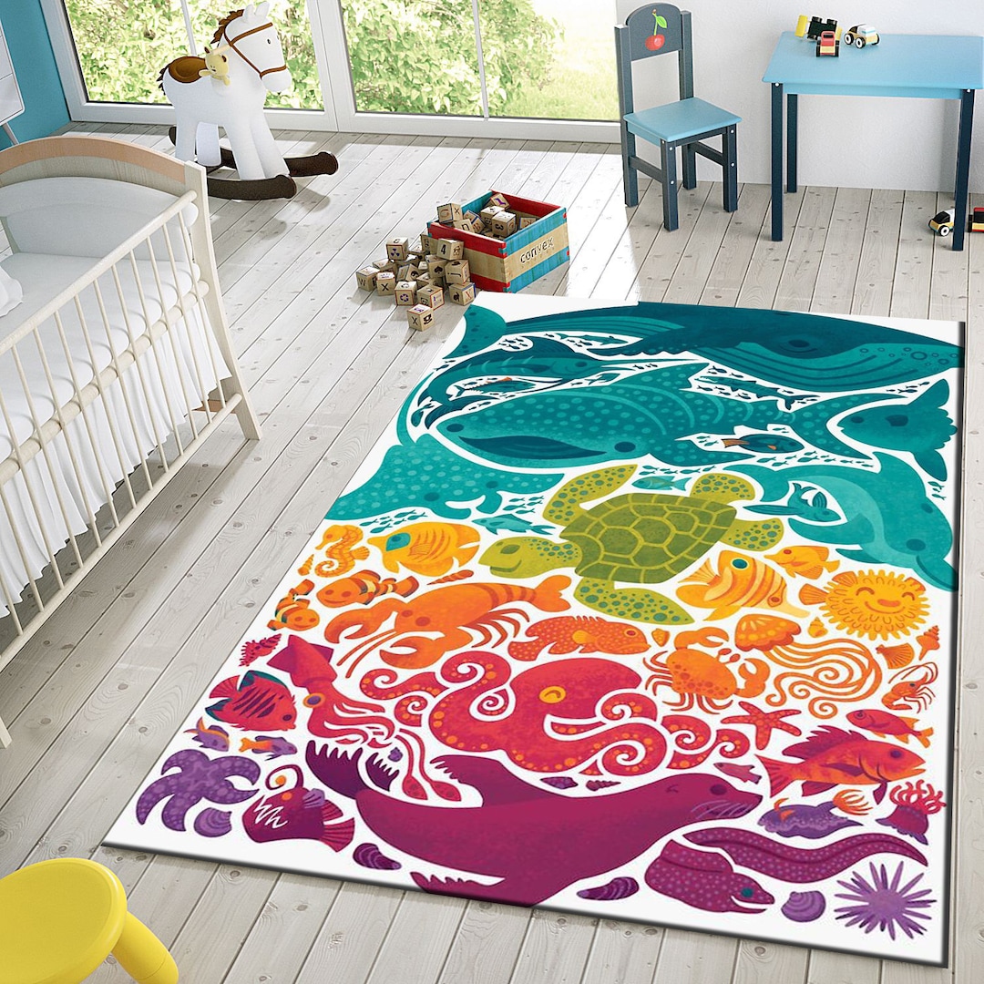 Sea Animal Rug,funny Animal Rug,animal Patterned Rug,kids Room Decor ...