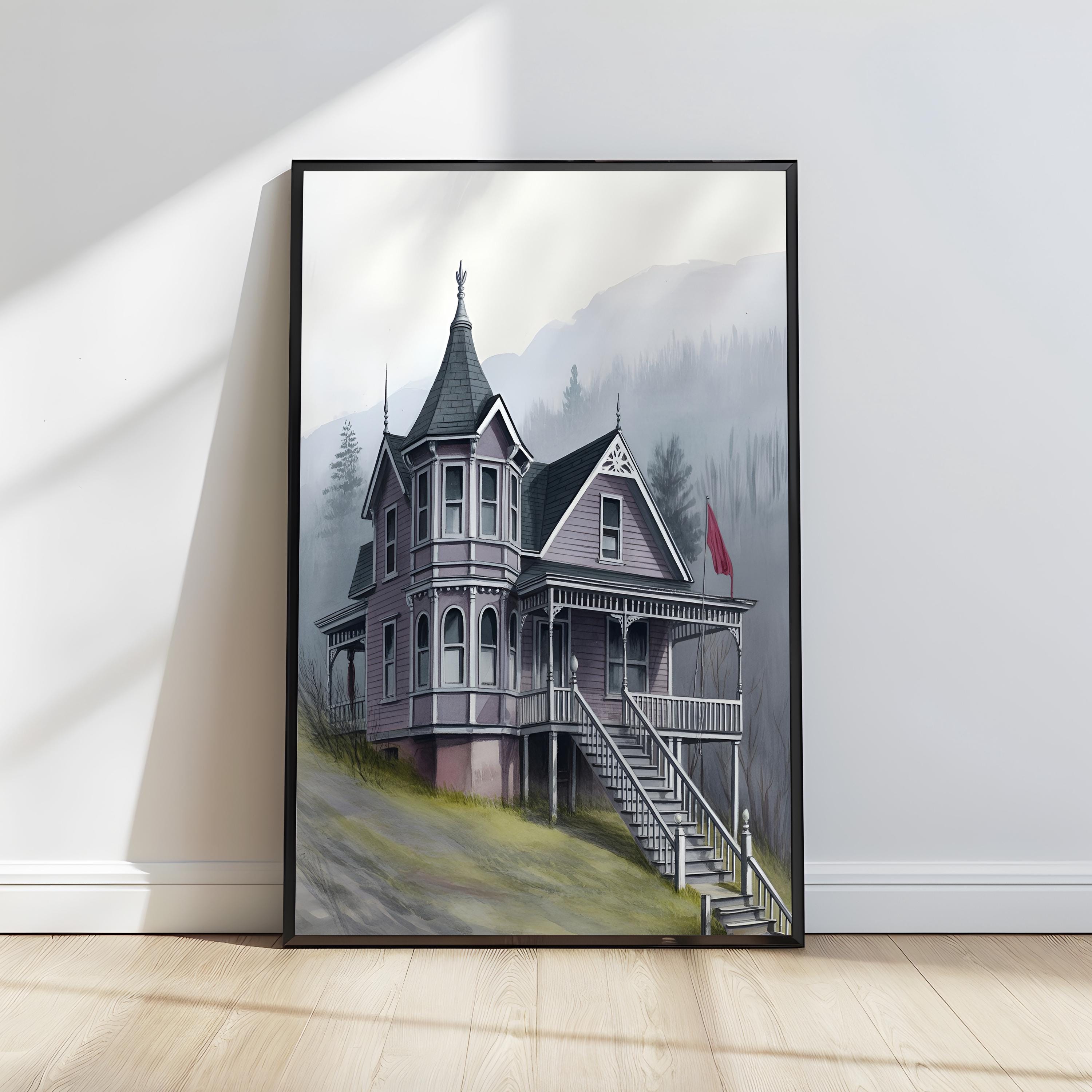Victorian House Watercolor Print: Gothic Haunted Mansion Wall Art ...