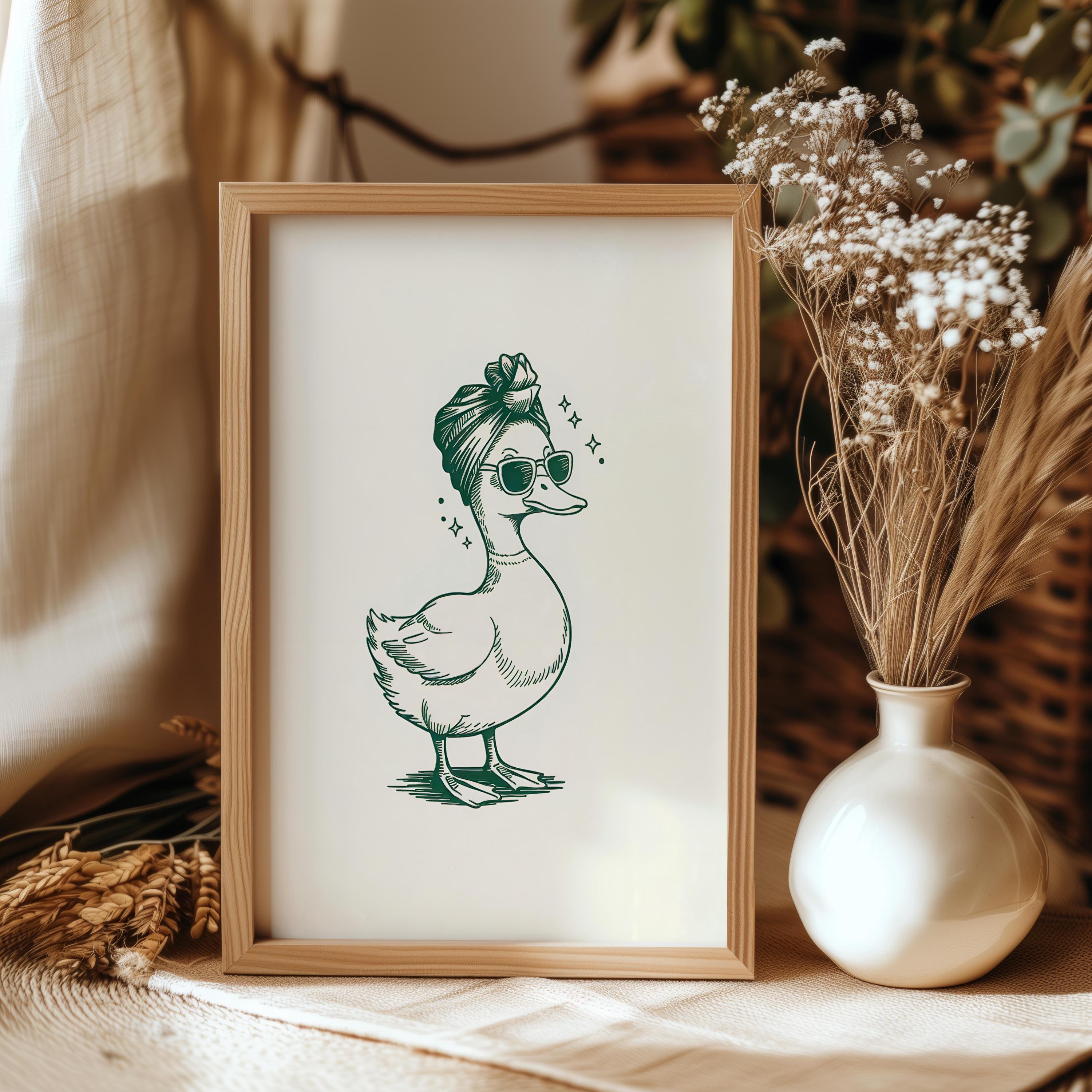 Funky Duck Art Print: Retro Green Bathroom Decor (digital Download) - Etsy